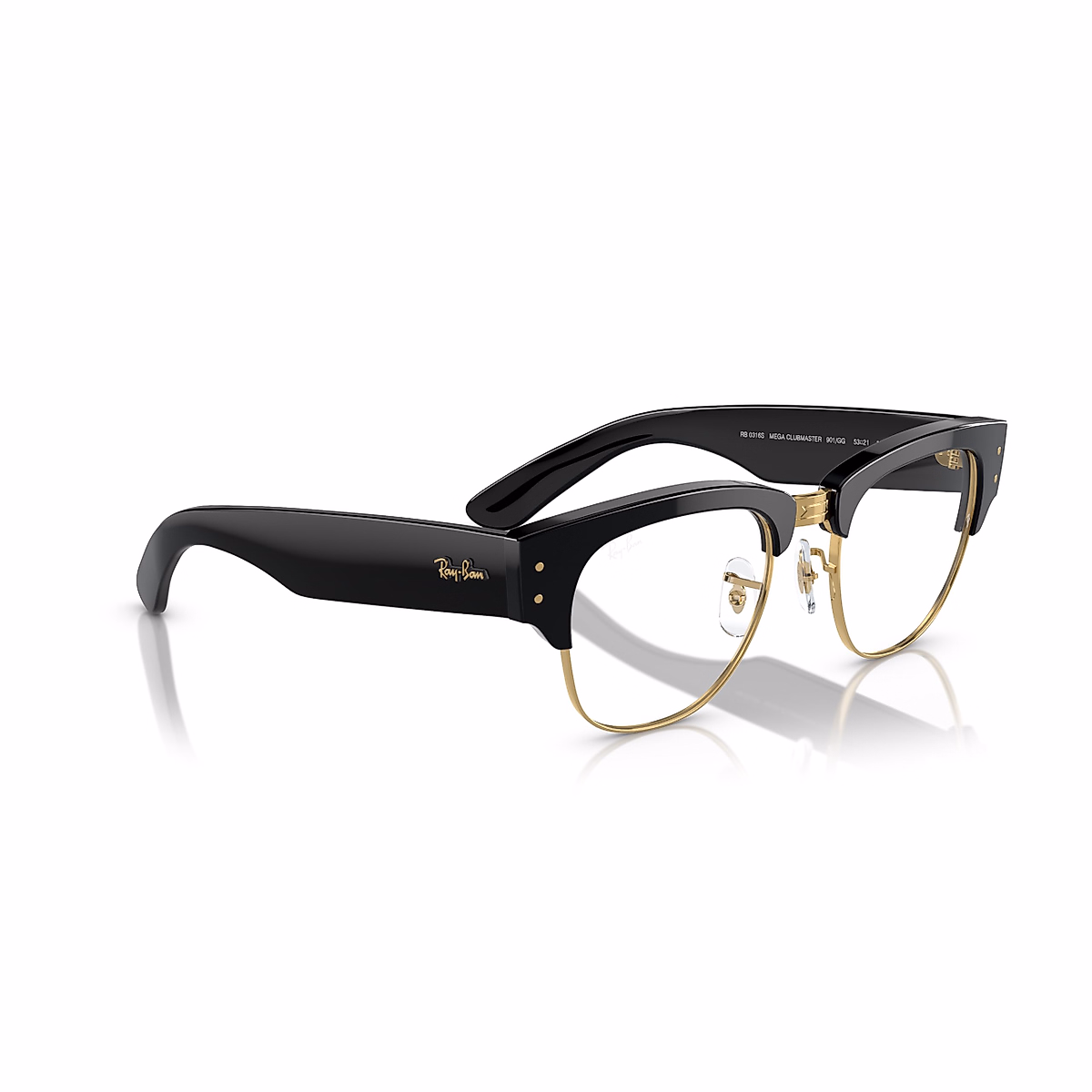 Ray-Ban Unisex Sunglasses Black On Gold Frame, Clear/Blue Lenses, 50MM