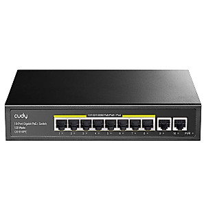 Cudy 8 Port Gigabit PoE Switch, 120 Watts PoE Budget, 8 10/100/1000Mbps PoE+ Ports, 2 Gigabit Uplink Ports , 802.3at, 802.3af, 1/2 (+), 3/6 (-), Fanless, Plug and Play, GS1010PE
