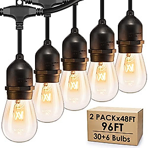 Mlambert 96FT (2 x 48FT) Dimmable Outdoor Bistro String Lights for Patio, Waterproof Hanging Vintage 11W Edison Bulbs, 48Ft Commercial Lights String Perfect for Cafe Backyard Pergola, Blk(96ft)