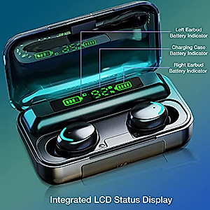 Acuvar Fully Wireless Bluetooth 5.0 Rechargeable IPX7 Waterproof Earbud Headphones with Microphone 100+ Hrs Playtime Case, Powerful Surround Stereo Bass and Passive Noise Cancelling (Black)