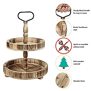 ENUODA Farmhouse Wooden Tiered Tray Stand 2 Tier Tray for Home Party Seasonal Decorations