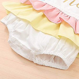 Newborn Infant Baby Girl One 1st Birthday Ruffle Sleeveless Romper Tutu Dress Jumpsuit Bodysuit Cake Smash Outfits (White-Crown, 6-12 Months)