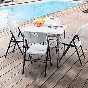 VINGLI 4 Pack White Folding Chairs, Portable HDPE Plastic Seat with Steel Frame for Indoor Outdoor Dinning Party Wedding School Use