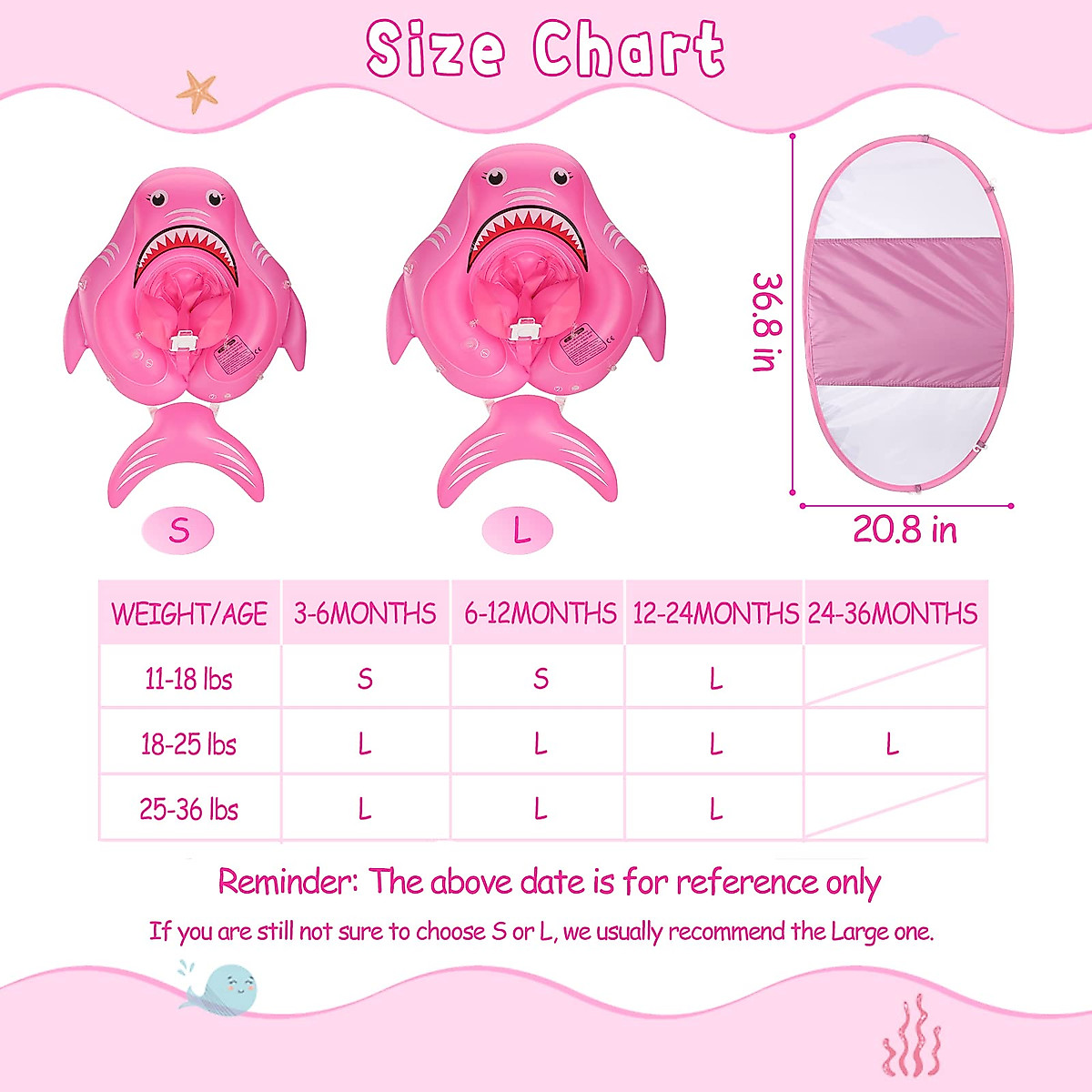 Baby Pool Float, Infant Swimming Float with Sun Protection Canopy Inflatable Floaties for Toddlers Shark Baby Swim Floats Ring for Pool Bath Toys for Newborn 3-36 Months