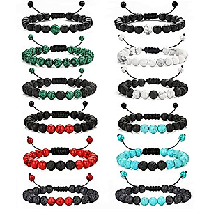 SONNYX 12PCS Beaded Bracelet for Men Women 8mm Adjustable Lava Rock Stone Bracelet Essential Oil Anxiety Aromatherapy Bracelets Jewelry Gifts(Adjustable)