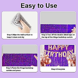 LIKAJON 3 Pack 3.3x8.2 Feet Purple Backdrop for Purple Party Decorations, Purple Metallic Tinsel Foil Fringe Curtains, Purple Fringe Backdrop for Graduation Baby Shower Gender Reveal Disco Party