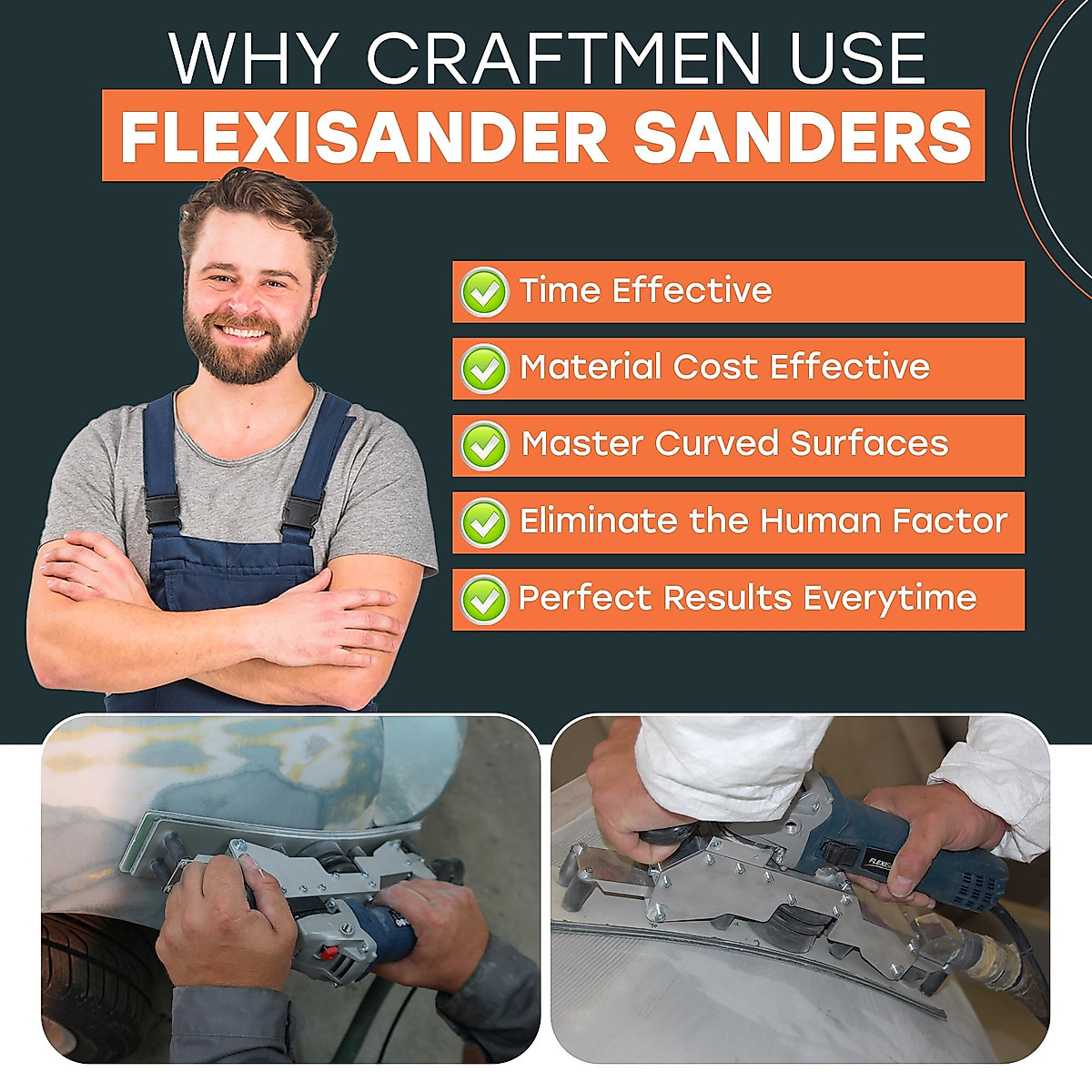 Electric flexible orbital sander Flexisander FS40070E 110 V, 15 3/4 x 2 3/4 in, sands curved surfaces, fastening system with dust extraction, vehicle body repairers, shipbuilders, composite, wood