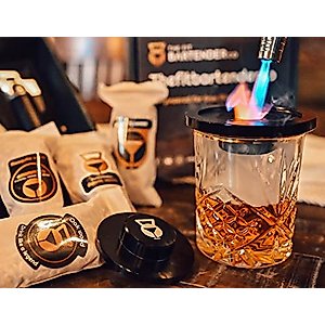 TheFitBartenderCo Metal Cocktail Smoker Kit with Torch- Includes four flavored woodchips, whiskey smoker, Gift for men, dad, husband, boyfriend, bourbon, infuse drink, meat & cheese