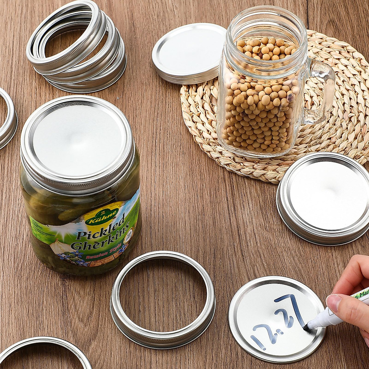 Nuogo 240 Pcs Wide Mouth Mason Jar Lids Canning Lids with Silicone Sealing Ring Split Type Airtight Jar Lids Mouth for Canning Food Fruits Jams Supplies