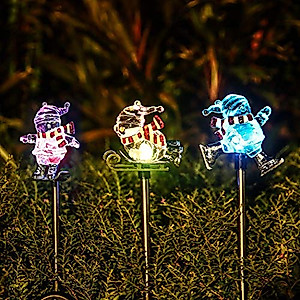 3 PCS Solar Christmas Snowman Decorations Outdoor - Solar Garden Stake Lights Waterproof - Plastic with RGB Color Changing LED Bulbs Decorative Light for Patio Lawn Holiday Decor (3 Pack Snowman)