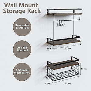 WXCGX Floating Shelves, Rustic Floating Shelves Wood Over Toilet with Paper Storage Basket, Farmhouse Wall Mounted Shelves Floating Shelf for Bathroom Bedroom Wall Decor Living Room Kitchen (3-Brown)