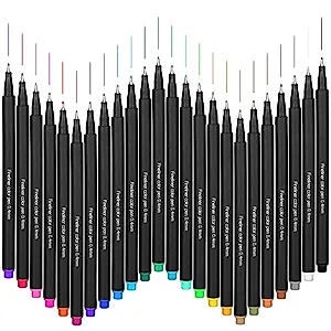 24 Pieces Colored Pens, 0.4mm Fineliner Drawing Journal Pens, Porous Fine Point Markers, Perfect for Coloring Book & Calendar Note Coloring Art Projects or Journal Supplies