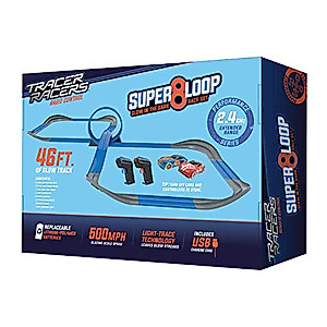 Tracer Racers 2.4 GHz Radio Control Remote Slot-Less, Cordless Racing Super 8 Speedway Track Set with Two Cars