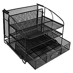 Amazon Basics Desk Organizer 3 Tray w/Sliding Drawer and Hanging File Holder, Black
