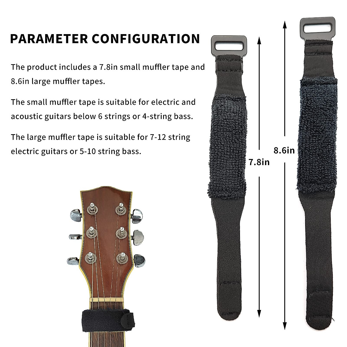 SAPHUE 2PCS Guitar String Mute Damper,Guitar String Cover Tape, Adjustable Bass Mute, Fingerboard Mute Tape, Musical Instrument Accessories（Black）