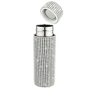 Diamond Thermos Bottle for Womens, Diamond Water Bottle Bling Rhinestone Small Cute 120ML Stainless Steel Vacuum Flask Sparkling Refillable Metal Insulated Glitter Thermal Bottle (Silver)