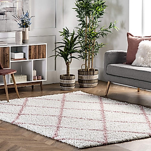 nuLOOM Tess Moroccan Shag Area Rug - 7x9 Shag Area Rug Modern/Contemporary Pink/Ivory Rugs for Living Room Bedroom Dining Room Nursery