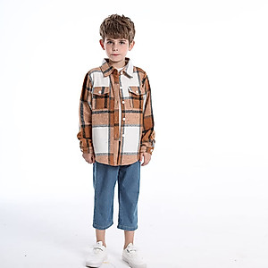 Feidoog Toddler 2 Pack Baby Boys and Girls Plaid Shirts Jacket Long Sleeve Lapel Button Down Shirt Top Outwear Clothes,Blue+Brown,3-4T