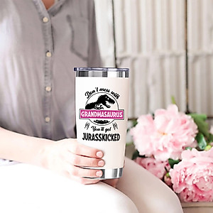 Fimibuke Best Grandma Gifts - 20 OZ Tumbler Mothers Day Gifts for Grandmother from Granddaughter, Grandson, Grandkids, Grandmasaurus Insulated Cup Birthday Present for Nana/New Grandma/Grandparents