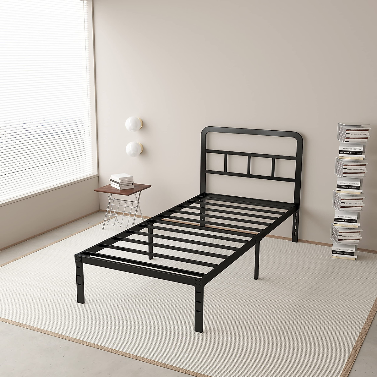 Maenizi Twin Bed Frames with Headboard, 14 Inch Twin Bed Frames No Box Spring Needed Support Up to 2500 lbs, Noise Free, Easy Assembely, Black