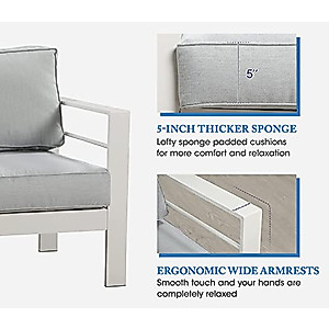 Solaste Aluminum Outdoor Patio Furniture Set, Metal Outside Patio Furniture Conversation Sets with Nesting Coffee Table, Outdoor Seating Set with 5” Olefin Cushions for Backyard Deck Lawn, White