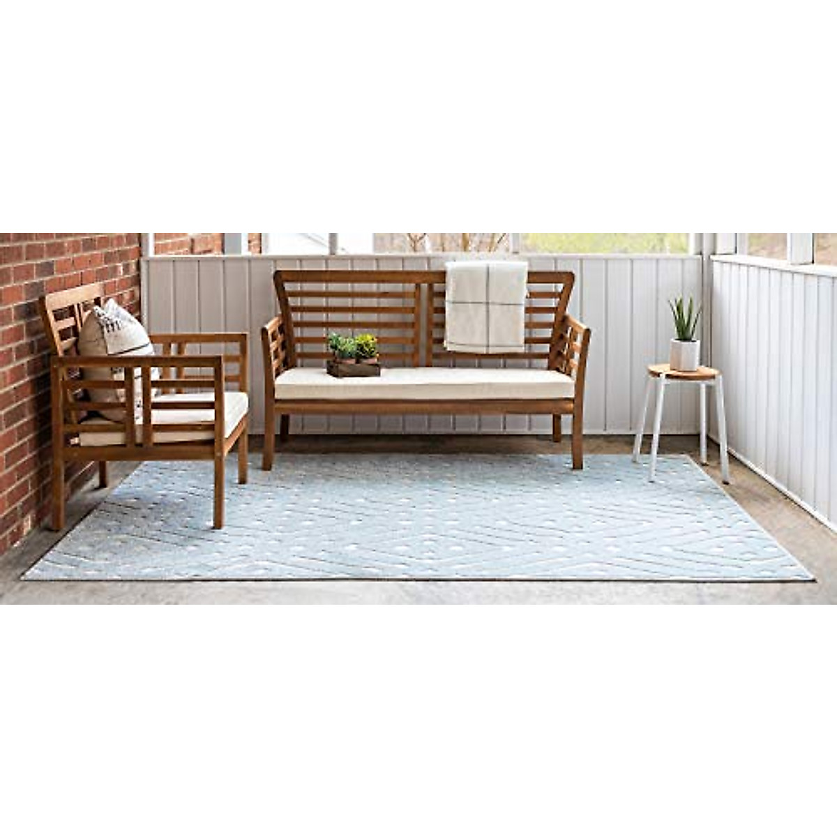 Unique Loom Sabrina Soto Outdoor Collection Geometric, Modern, Vibrant, Trellis Contemporary Area Rug, 9' 0" x 12' 0", Light Blue/Ivory