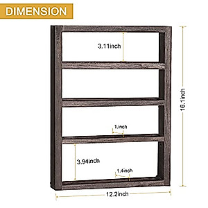 ETELI Essential Oil Storage Rack 4 Tier Wall Mounted Wooden Display Shelf Holder Nail Polish Organizer with Groove Inside for Bedroom Bathroom Powder Room, Rustic Brown