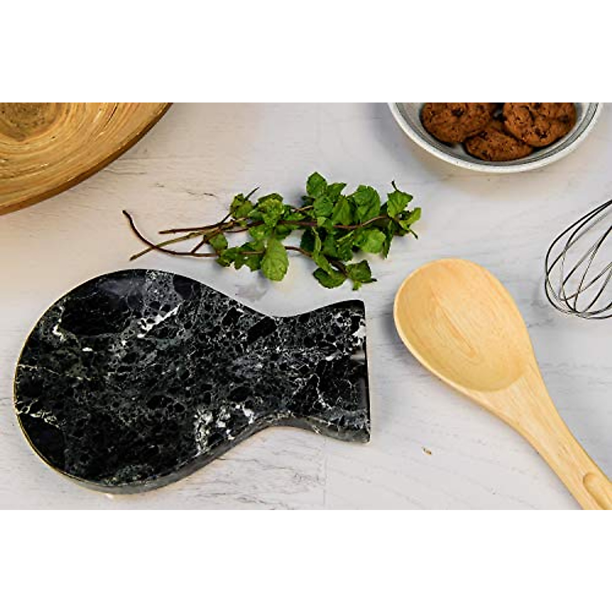 RADICALn Spoon Rest Handmade Marble Black Spatula Fork Ladle Utensil Rest Keeper - Cooking Spoon Organizer - Stove Top Chef Kitchen Tool Spoon Holder