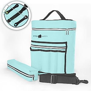 Designer Stitch Happy Crocheting Kit: 52 Piece Crochet Kit for Beginners & 7 Pocket Yarn Bag, Signature Yarn Storage - Angel