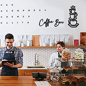 3 Pieces Coffee Bar Sign Coffee Bar Wall Sign Rustic Wooden Coffee Cup Wall Art Coffee Signs for Coffee Bar Wood Letter Sign Farmhouse Kitchen Wall Decor for Home Restaurants Decoration (Black)