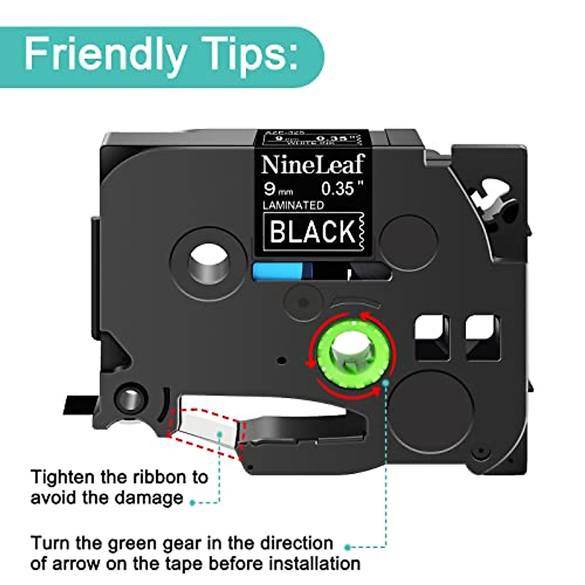 NineLeaf 10 Pack Compatible for Brother TZe-325 TZe325 TZ-325 TZ325 Label Tape 9mm 3/8'' 0.35'' White on Black Standard Laminated Labeling Work with P-Touch PT-D210 PTD400AD PTH110 PT-D600 Label Maker