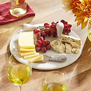 mDesign Large Round Slab Stone Kitchen Countertop Pastry Cutting Board, Serving Tray for Bread, Breakfast, Snacks, Cheese, Pizza, Appetizers - Use for Chopping, Cooking, Baking, Cooling - Marble