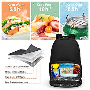 Ocraho Lunch Bag Backpack, Insulated Cooler Lunch Box Backpack,Travel Laptop Backpack with USB Port for Women Men Fits 15.6 Inch Laptop