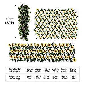 SMLJFO Artificial Sunflower Privacy Fence Screen Plant Vine Hanging Garland Ivy Leaf Stretchable Fence for Home Garden Porch Patio Home Decor/Yellow 15.7in