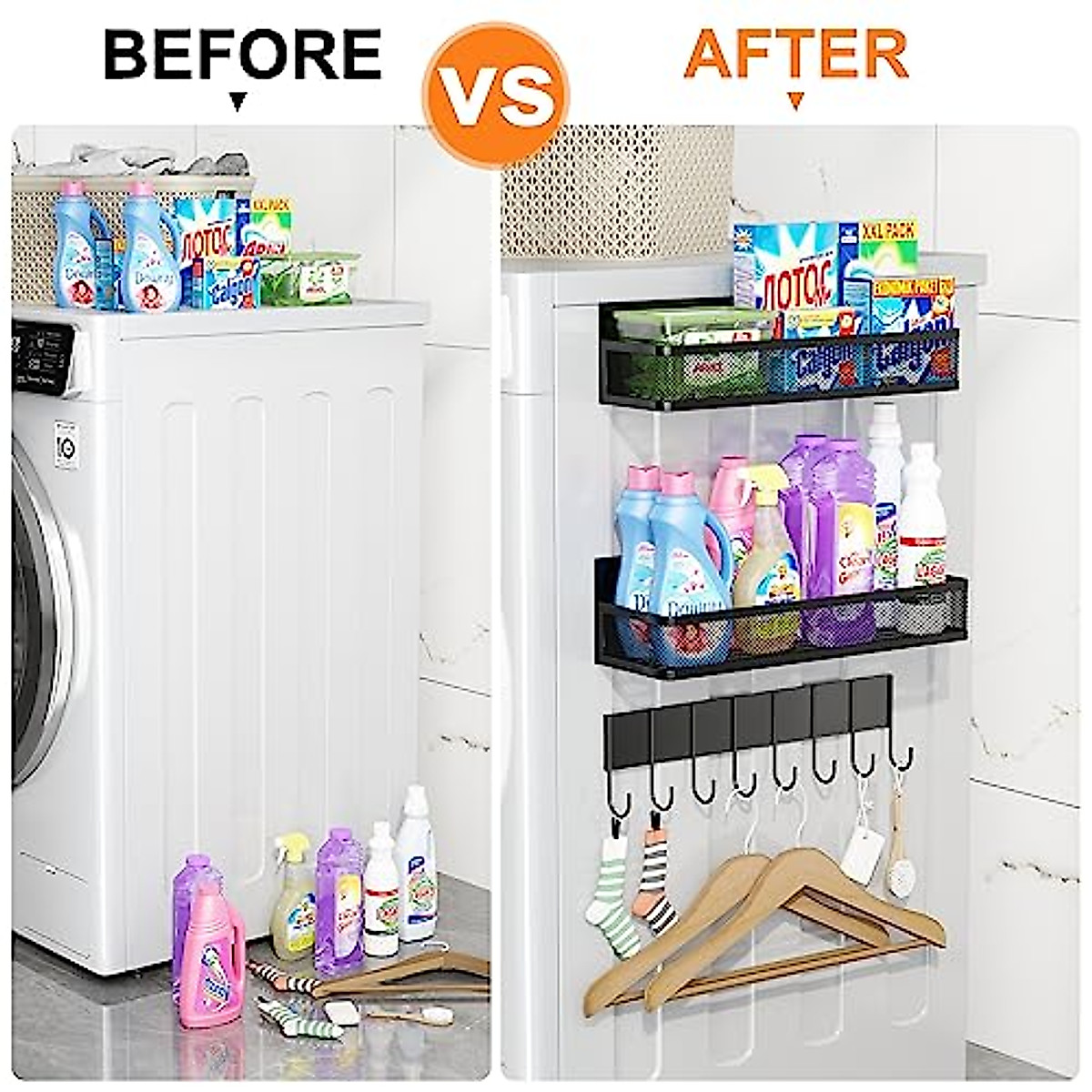 Aufworld Magnetic Spice Rack for Refrigerator, 3 Pack Magnetic Shelf, Moveable Magnetic Fridge Organizer with 8-Hook Rack, Seasoning Organizer for Kitchen Organization and Storage (3 Pack)