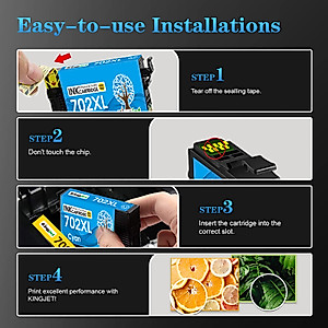 Kingjet Remanufactured 702 Ink Cartridges Black Replacement for Epson 702 702XL Work for Workforce Pro WF-3720 WF-3730 WF-3733 All-in-One Printers, 2 Pack