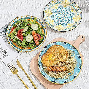 AHX Plate Set 8 Inch - Salad Plates | Dessert Appetizer Plates Colorful - Porcelain Lunch Plates - Set of 6 - Dishwasher and Microwave Safe