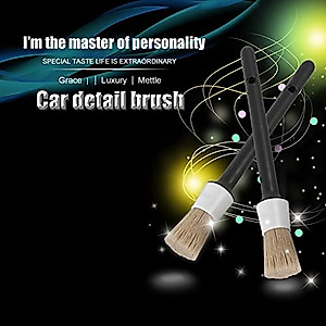 Ajxn 5 Pack Car Detail Brush Set, Different Sizes Fiber Soft Boar Hair Auto Dedust Brush, Car Interior Exterior Non-marking Clean Brush, Suitable for Cars Wheels, Engine Bay, Seats, Air Vents (Black)