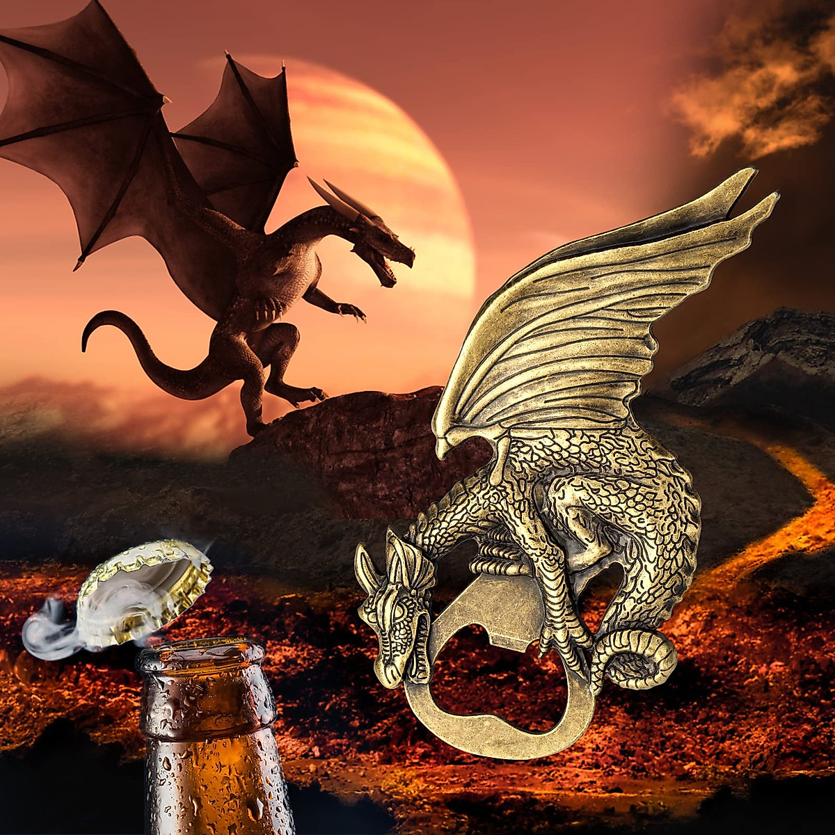 LKKCHER Dragon Bottle Opener, Mens Bottle Opener, Novelty Father’s Day Birthday Beer Gifts for Men Dad Boyfriend Husband Beer Lovers Bar Accessory Gifts with Gift Box&Card