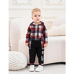 Fuermos Newborn Infant Baby Boy Clothes Plaid Button Long Sleeve Hoodies Romper+ Mama's and Boy Pants Outfits Set