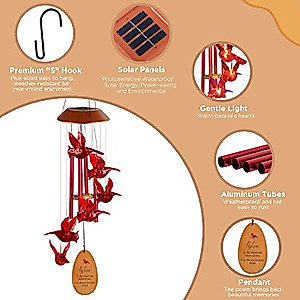 Solar Garden Light Energy-Saving Cardinal Wind Chimes for Mom Christmas Garden Gift Women Birthday Gift , Memorial Wind Chimes for Grandma Xmas Solar Cardinal Lights Outdoor