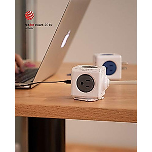 Allocacoc, PowerCube |ExtendedUSB|, 4 outlets, 2 USB Ports, 5 feet cable, Mounting dock, Surge Protection, Childproof Sockets, ETL Certified (Green)