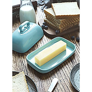 Better Butter Porcelain Butter Dish, Butter Dish with Lid, Butter Keeper - Hold 4oz East/West Coast Butter Stick and 8oz Kerrygold Butter - Easy to Grip, Turquoise