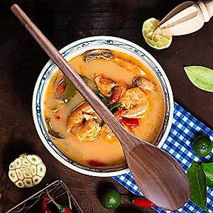 Wooden Spoon for Cooking, 14 Inch Walnut Wood Mixing Spoon for Soup Stirring, Nonstick Kitchen Serving Spoons Scooper Utensil with Long Comfortable Handle Smooth Finish Tableware