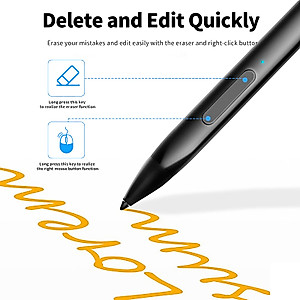 SSS·GRGB Stylus Pen for Microsoft Surface Pro9/8/X/7/6/5/4/3 Surface Go 3/2/1 Surface 3/Laptop/Studio/Book 4/3/2/1 with 4096 Tilt Pressure Palm Rejection Magnetic Attachment Rechargeable, Black