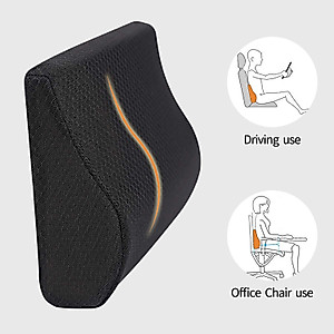 TISHIJIE Memory Foam Lumbar Support Pillow for Car - Mid/Lower Back Support Cushion for Car Seat (Black)