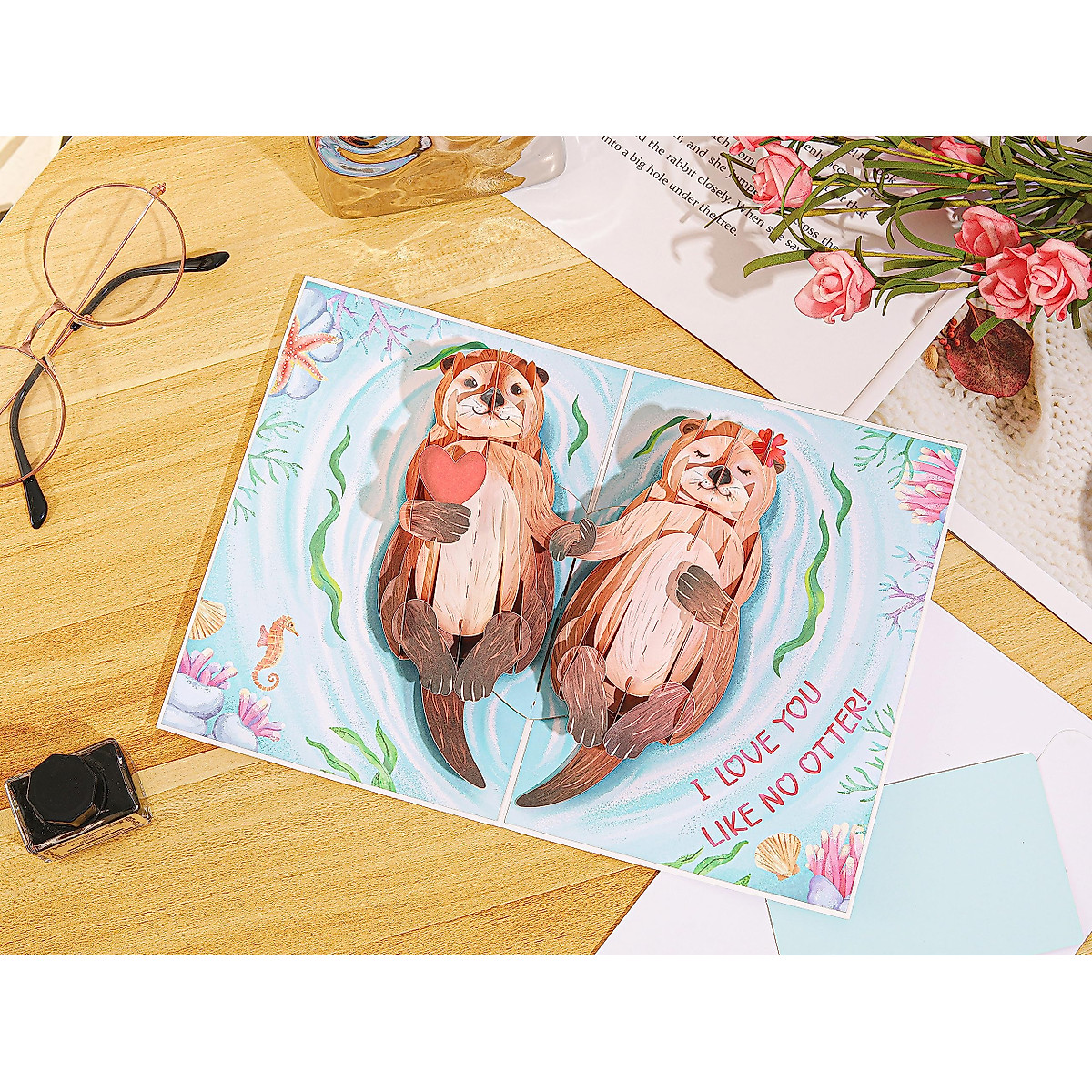 Liif Otter Half 3D Pop Up Anniversary Card For Wife, Husband, Couple, Funny Birthday Card - For Girlfriend, Boyfriend | With Message Note & Envelop | Size 7 x 5 Inch