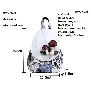 YIMOYICAI Women Casual Boho Woven Medium Canvas Prime Travel Laptop Backpack Hippie Embroidered Vintage Backpack Mushroom