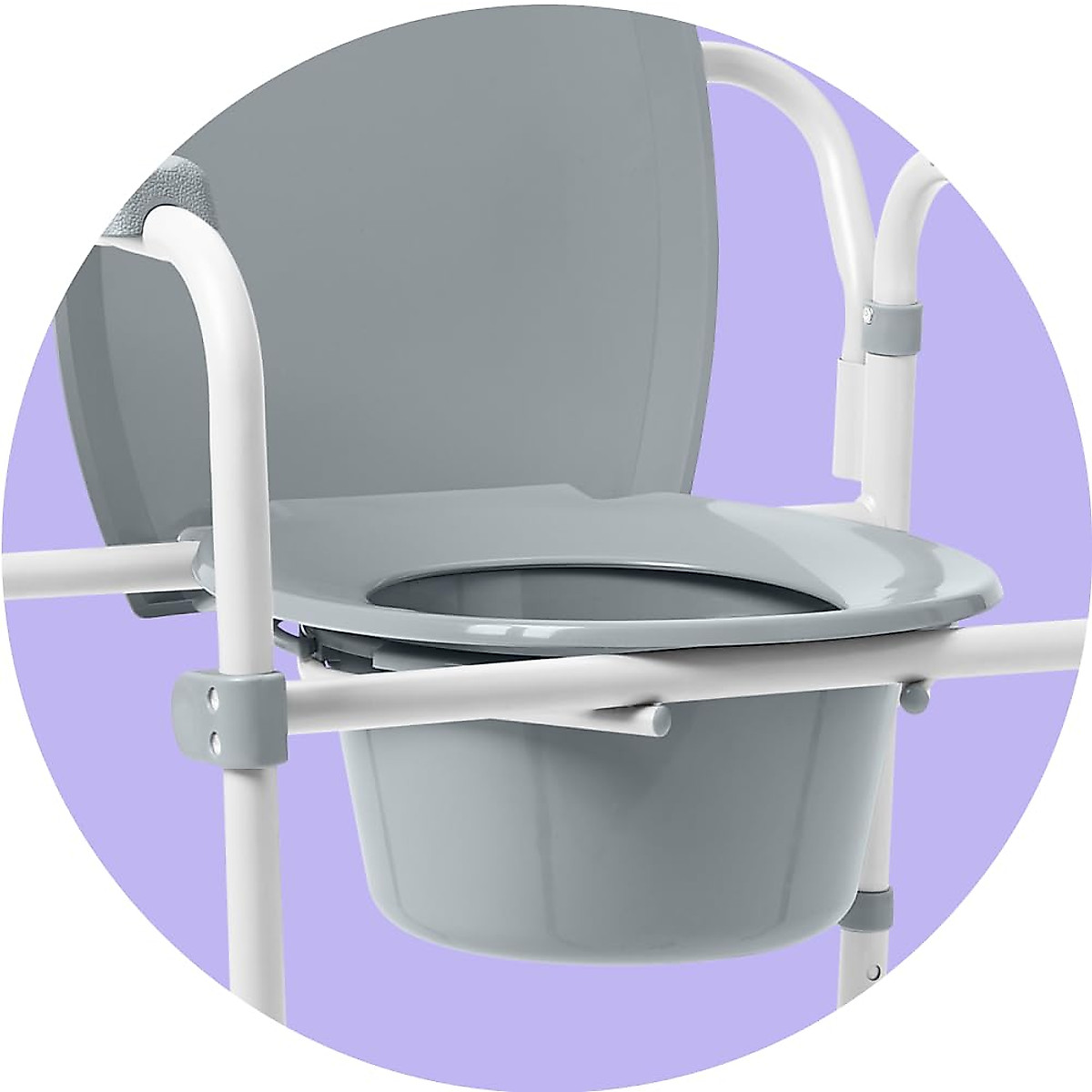 Medline 3-in-1 Steel Bedside Commode, Elongated Seat, Sturdy Folding Frame, 7.5 QT. Bucket, 350 lb. Weight Capacity, Clip-on Seat, Easy Cleaning, Tool-Free Assembly, Gray