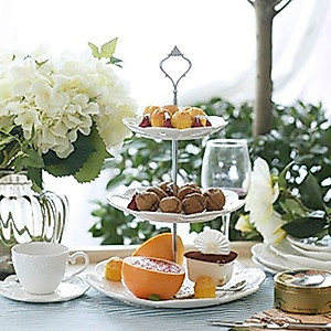 Cupcake Stand- Jusalpha 3-Tier White Porcelain Cake Stand Dessert Stand-Cupcake Stand-Tea Party Serving Platter, Comes in a Gift Box- Free Sugar Tong